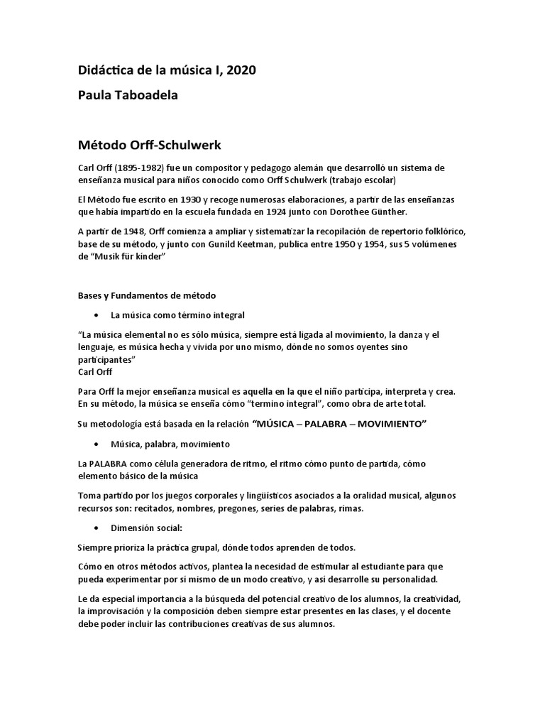 Metodo - Orff - Schulwerk Resúmen | PDF | Ritmo | Improvisación