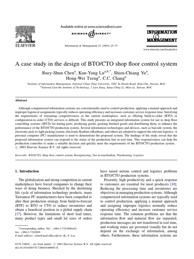 A Case Study in The Design of BTO-CTO Shop Floor Control System | PDF ...