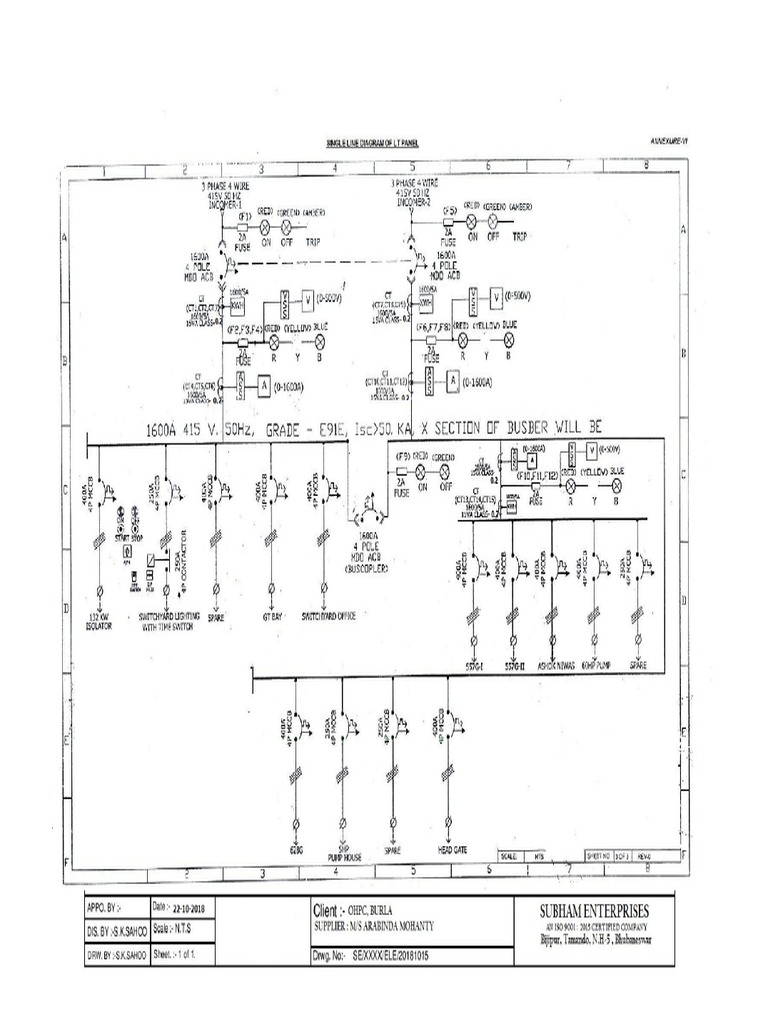 Single Line Diagram of LT Pannel Drawings | PDF
