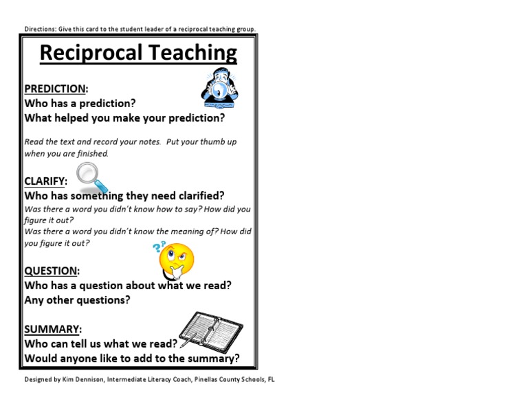 Reciprocal Teaching Leader Card | PDF