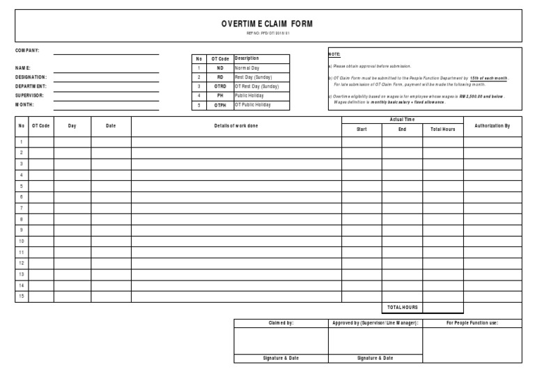 Overtime Claim Form Template | PDF