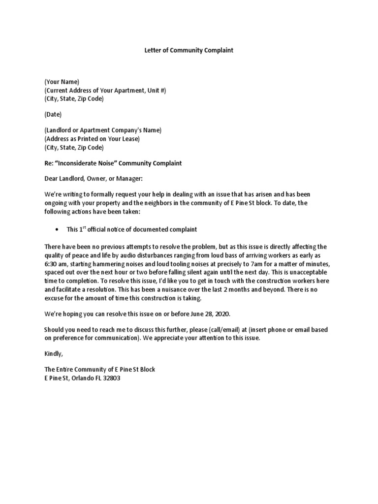 Sample Letter of Complaint Community | PDF | Law