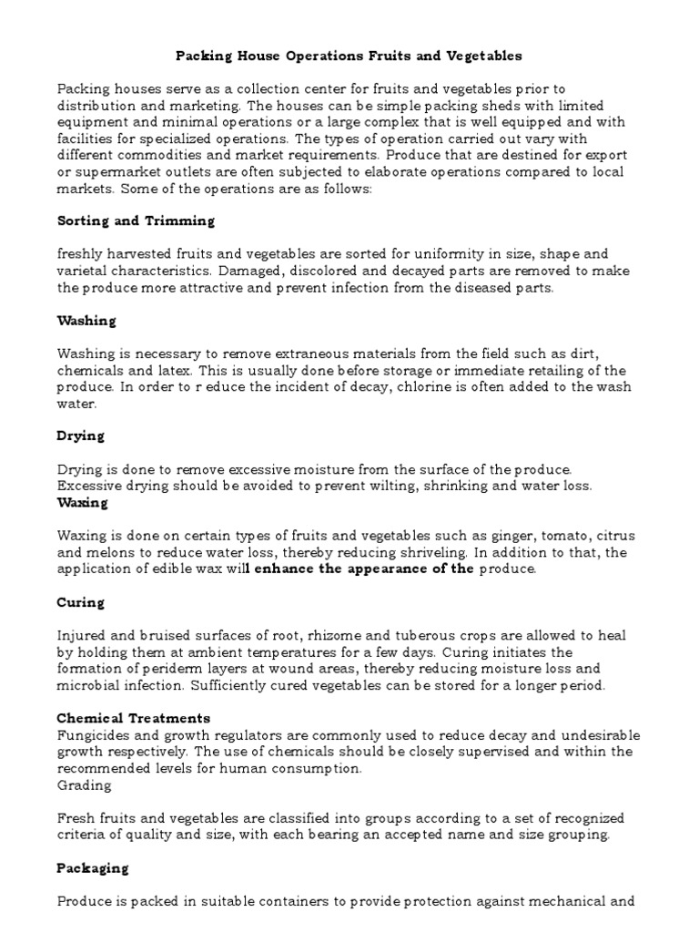 Packing House Operations Fruits and Vegetables | PDF | Packaging And ...