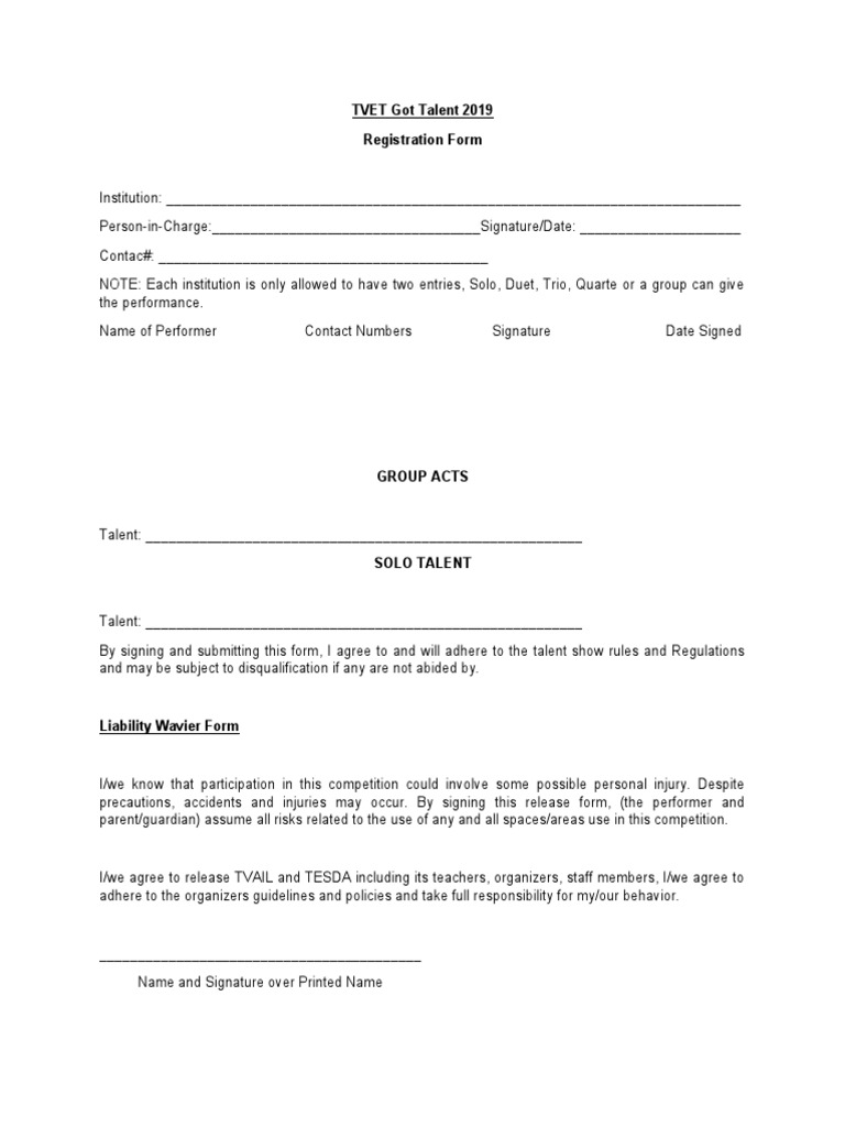 TVET Got Talent 2019 Registration Form | PDF