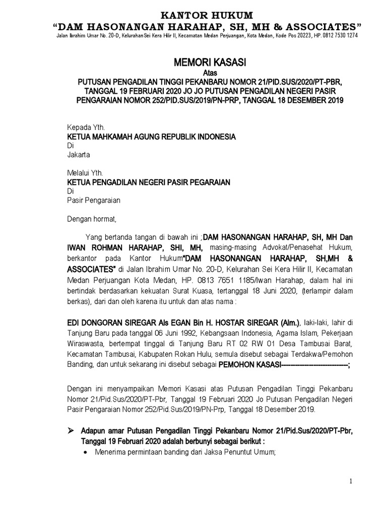 MEMORI KASASI PIDANA Egan Siregar | PDF