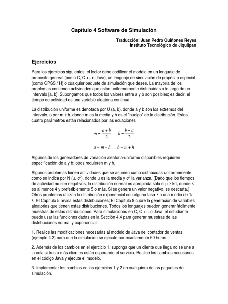 Ejercicios Capitulo 4 Jerry Banks | PDF | Java (lenguaje de programación) | Distribución normal