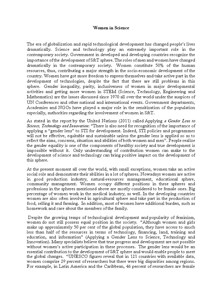 Women in Science Final | PDF | Woman | Gender Inequality