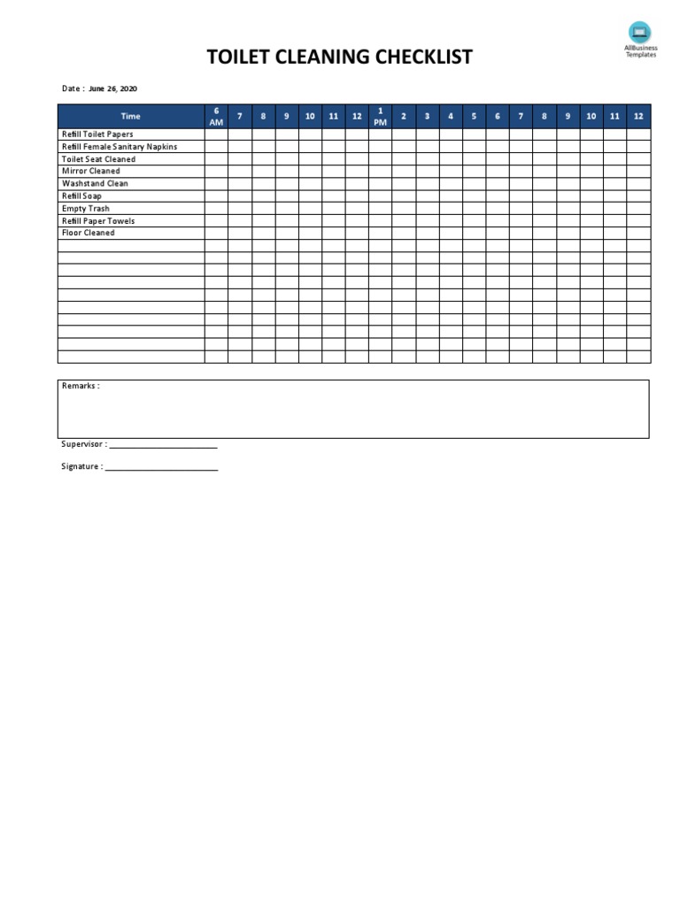 Toilet Cleaning Checklist Template | PDF | Business