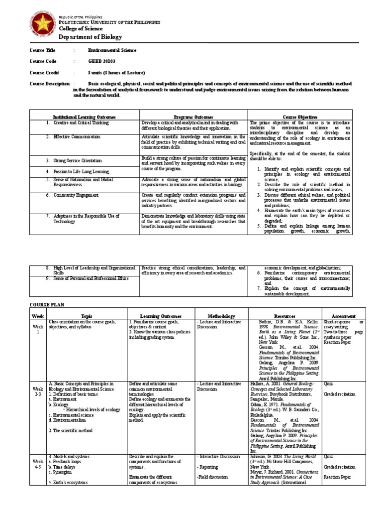 Environmental Science Course Syllabus | PDF | Ecology | Sustainability