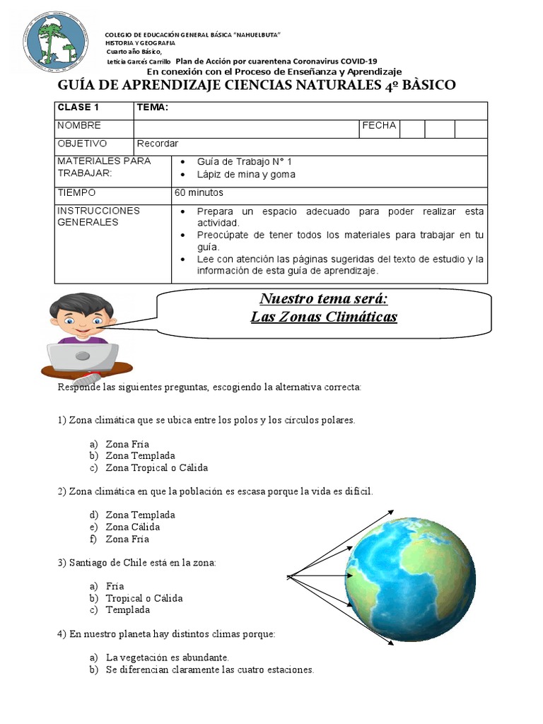 GUIA 1 Las-Zonas-Climaticas CUARTO BASICO | PDF | Clima templado | Zona ...