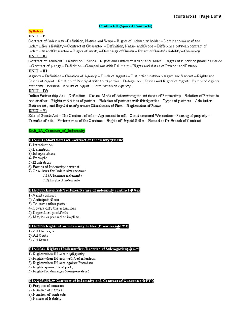 Contract 2-Study Hints | Download Free PDF | Guarantee | Law Of Agency