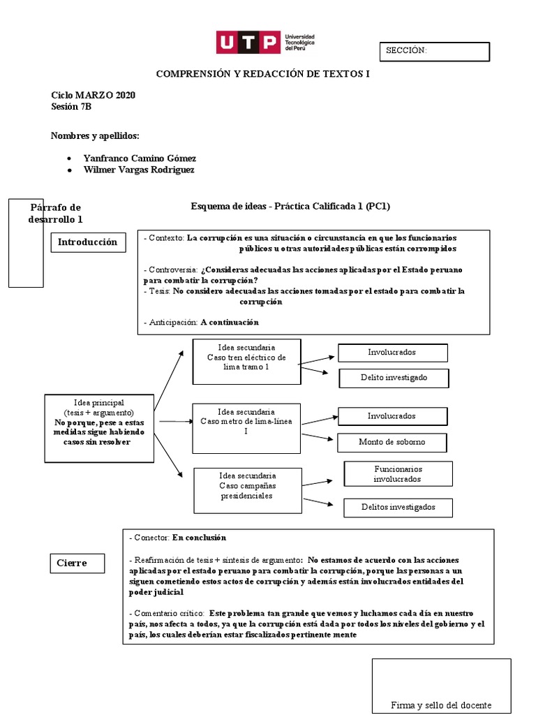 N01I 7B - Esquema de Ideas - Practica Calificada 1 (PC1) MARZO GRUPAL | PDF | Corrupción ...