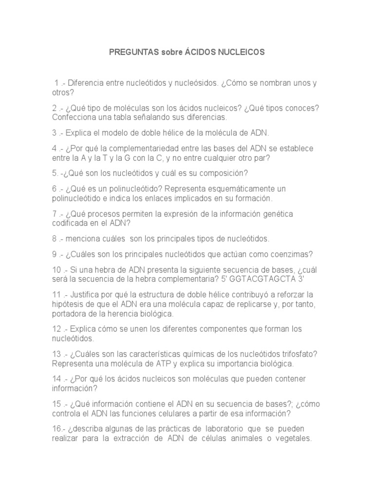 PREGUNTAS Sobre Acidos Nucleicos | PDF | Salud y bienestar
