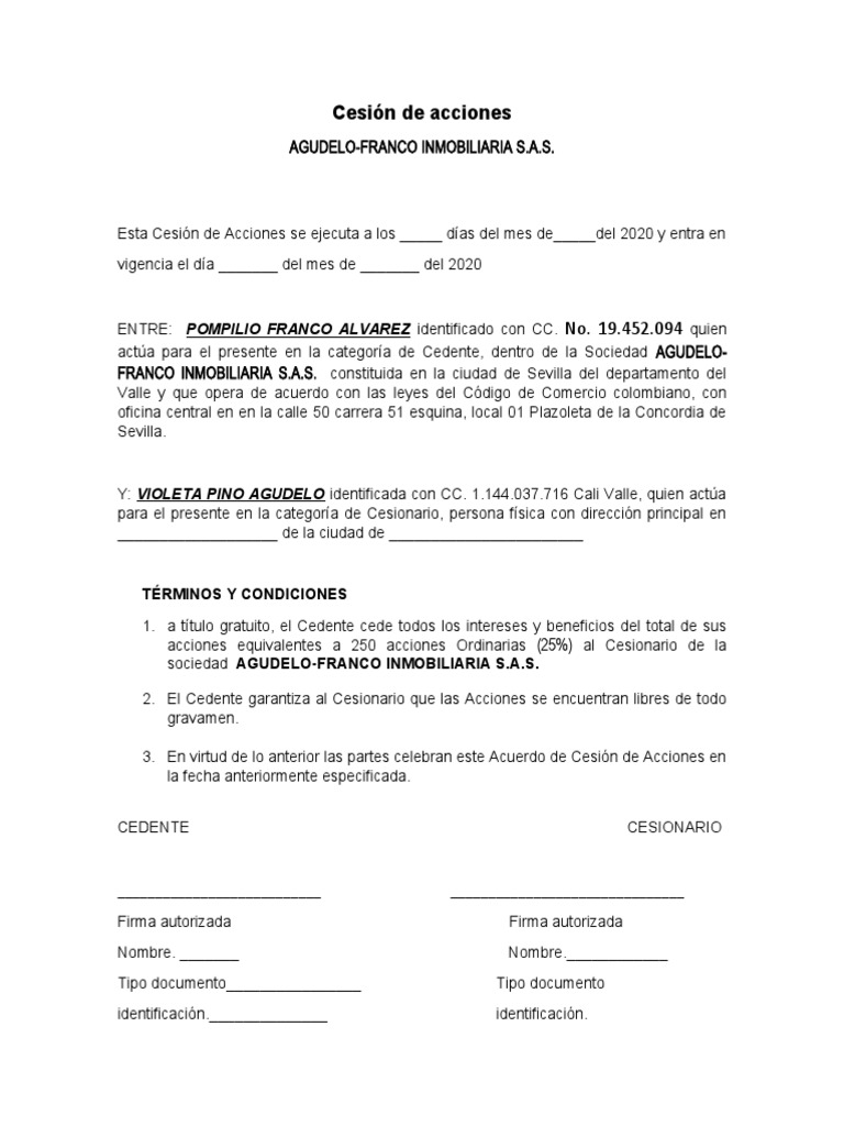 Modelo ACTA SESION DE ACCIONES SAS MONICA AGUDELO | PDF