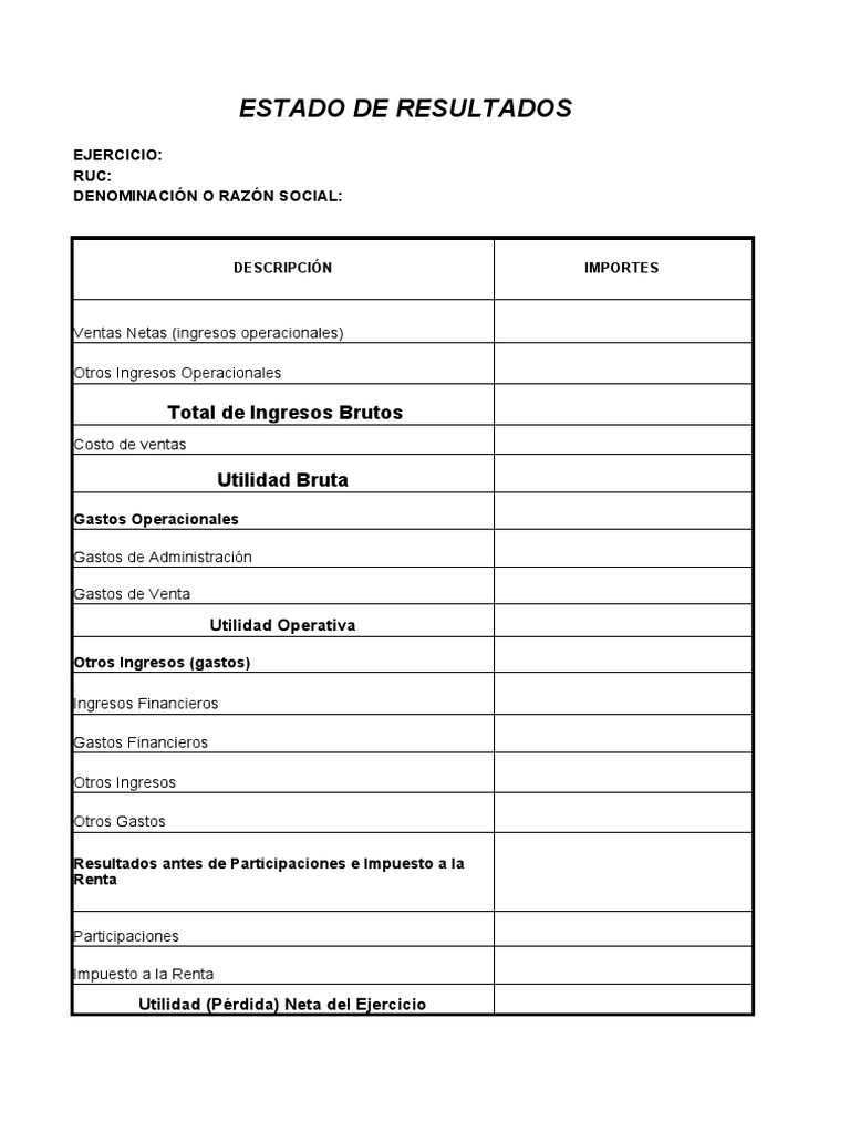 Formato de Estado de Resultados | PDF