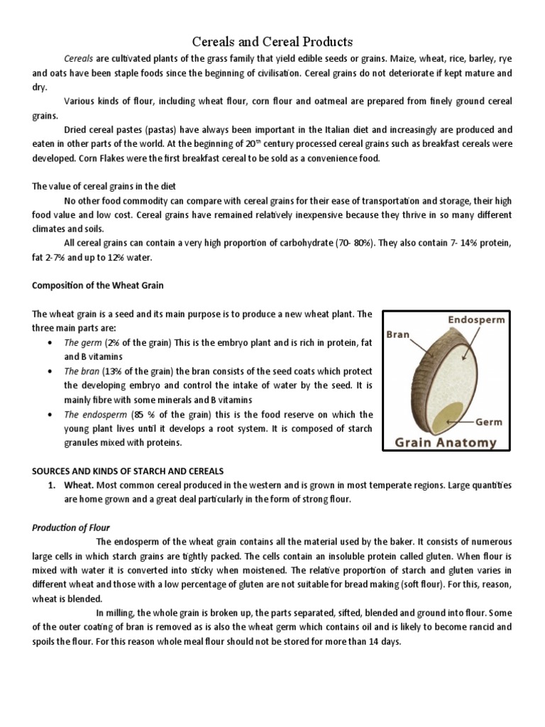 Cereals and Cereal Products | PDF | Flour | Whole Grain