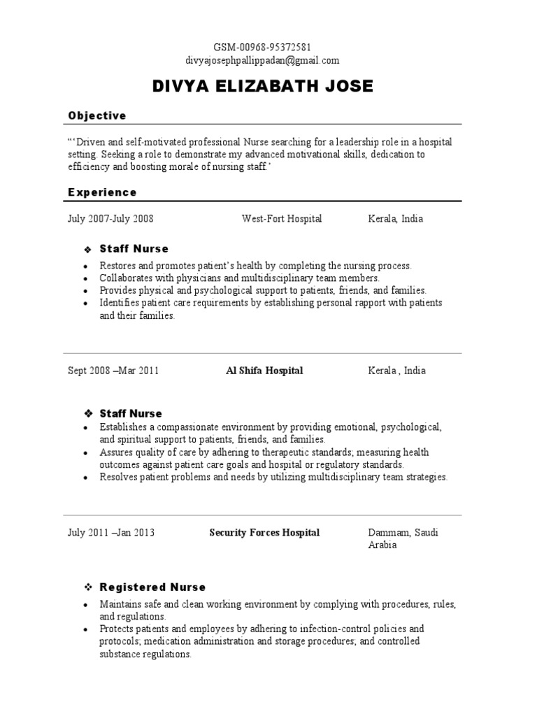 Divya Resume | PDF | Nursing | Patient