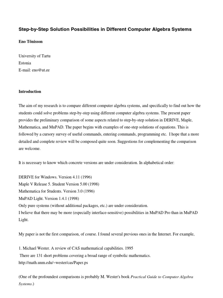 MUpad Capability | PDF | Equations | Algebra