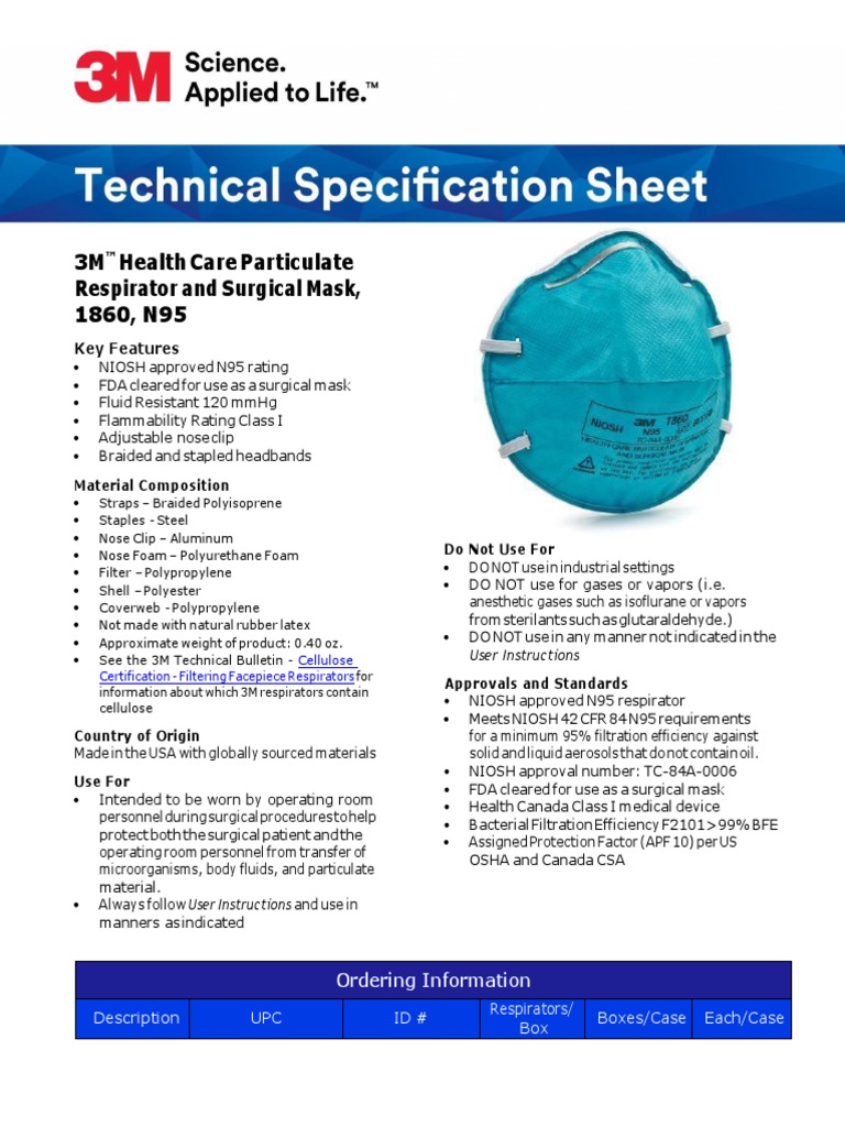 3M Health Care Particulate Respirator and Surgical Mask, 1860, N95 ...