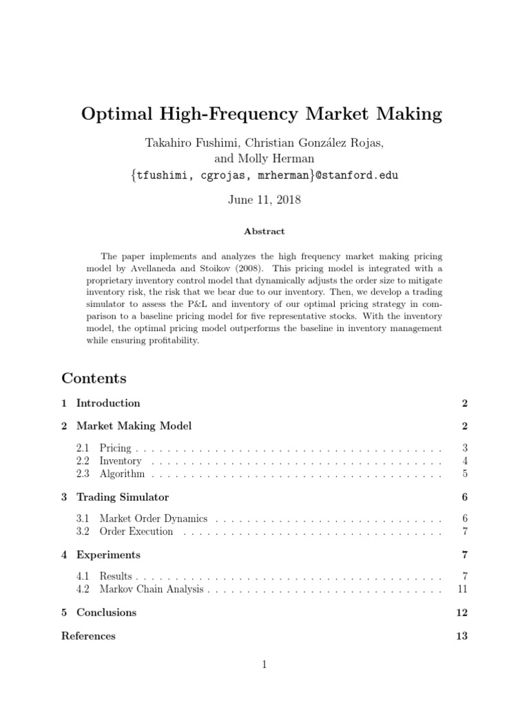 Optimal High Frequency Market Making | PDF | High Frequency Trading ...