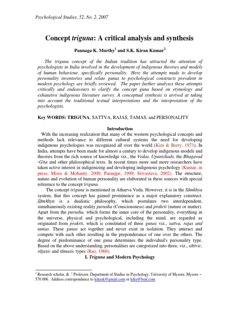 Triguna Theory in Personality Psychology | PDF | Indian Philosophy ...