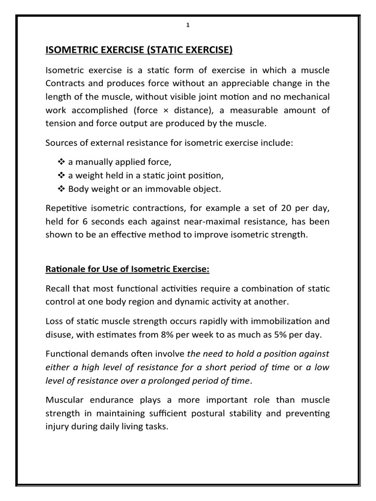 Isometric Exercise (Static Exercise) | PDF | Muscle Contraction ...