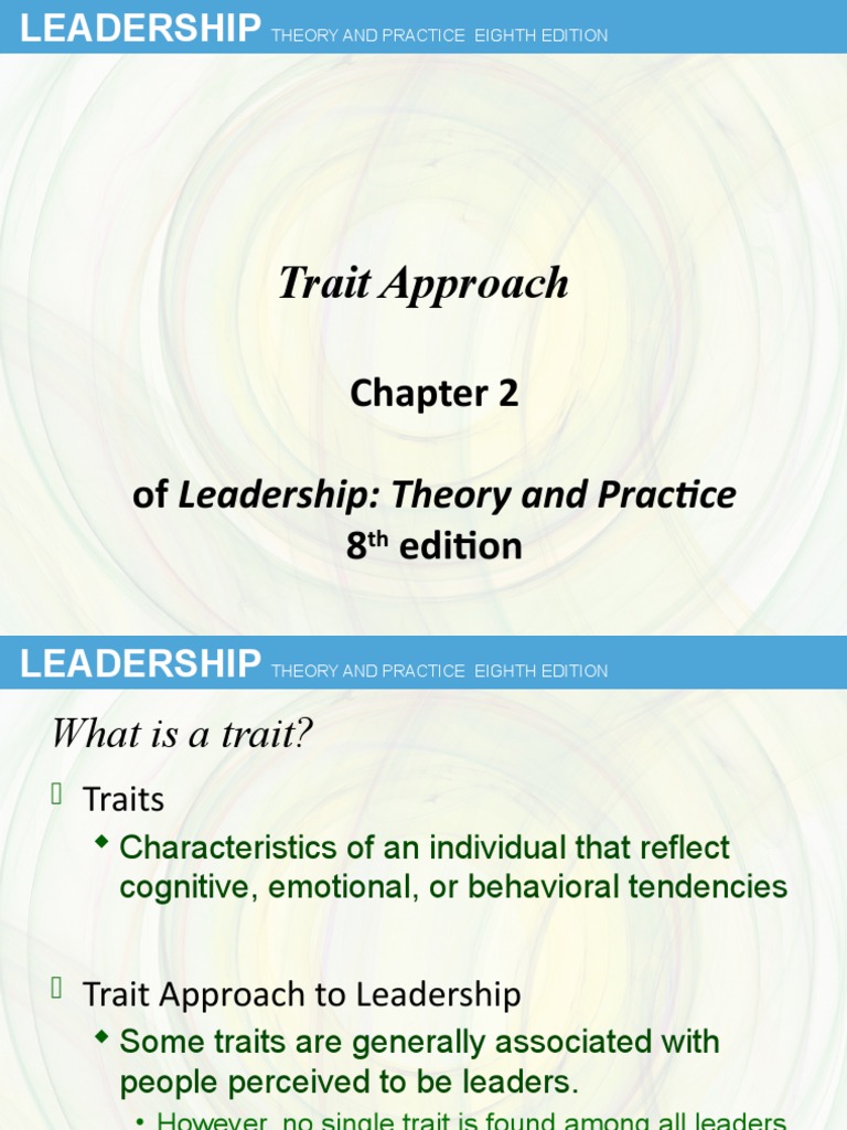Trait Approach: of Leadership: Theory and Practice 8 Edition | PDF ...