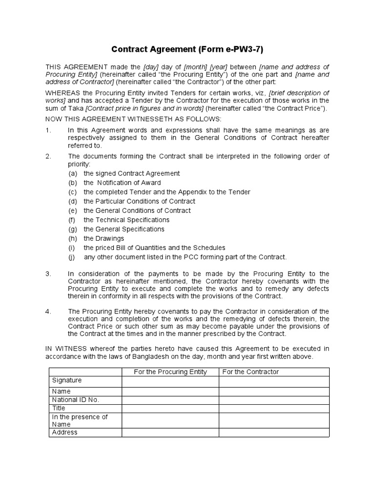 Contract Agreement (Form e-PW3-7) | PDF | Civil Law (Legal System ...