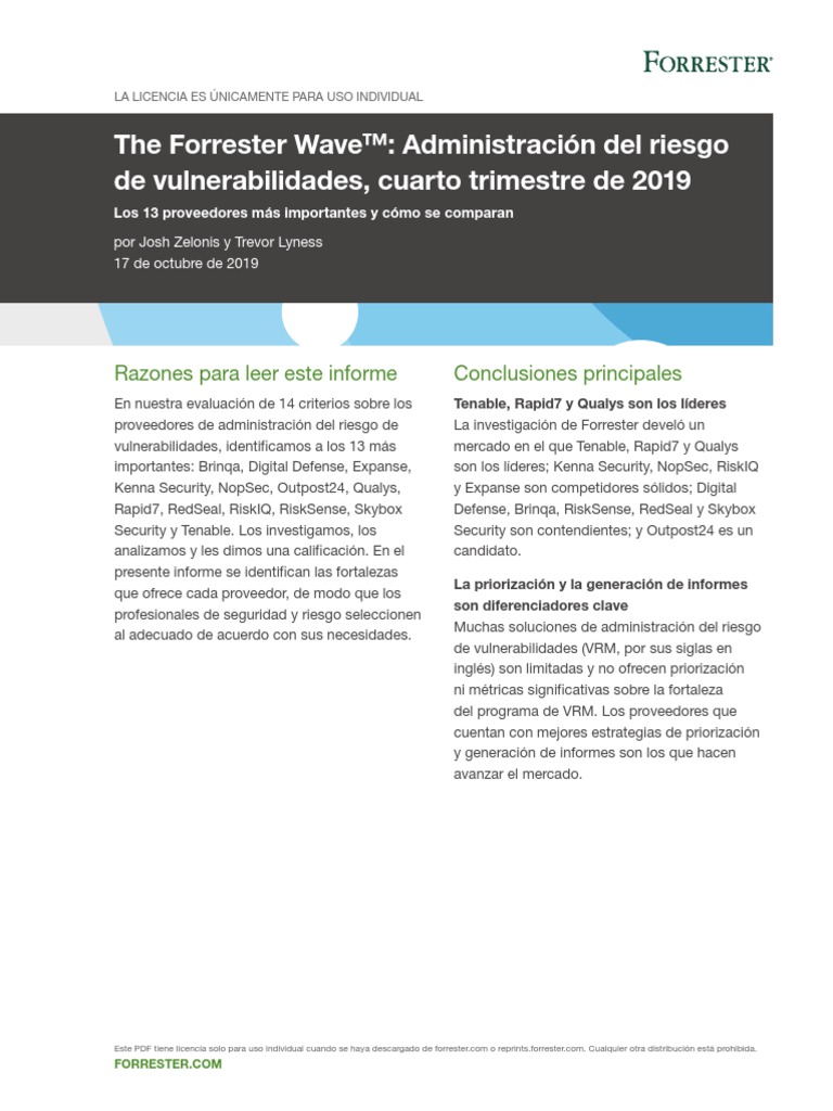 The-Forrester-Wave Vulnerability Risk Management Q42019 Es-La | PDF