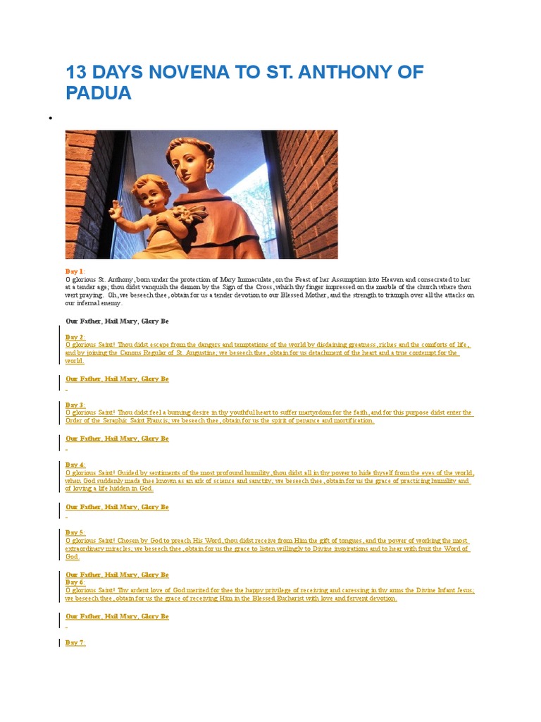 13 Days Novena To St. Anthony of Padua: Novenas | PDF | Saint | Grace In Christianity