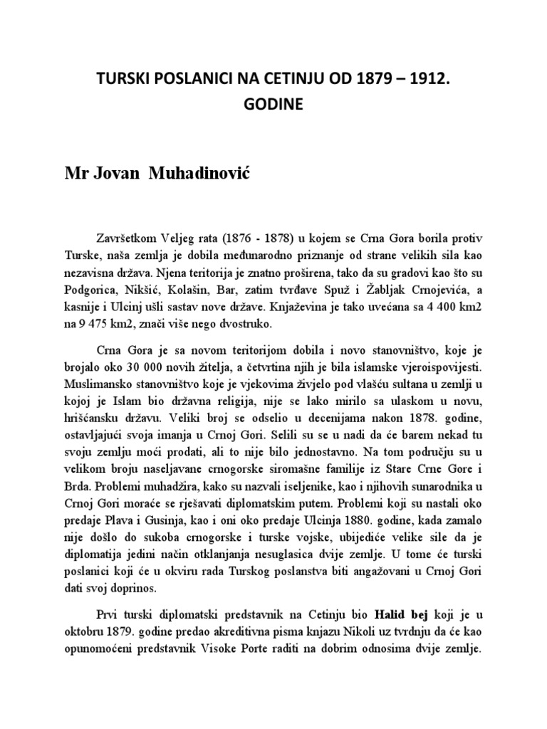 Mr Jovan Muhadinović - Turski poslanici na Cetinju,Revija Bihor, br. | PDF