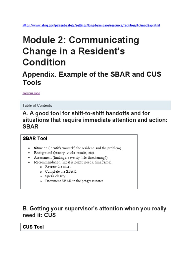 Module 2: Communicating Change in A Resident's Condition: Appendix ...