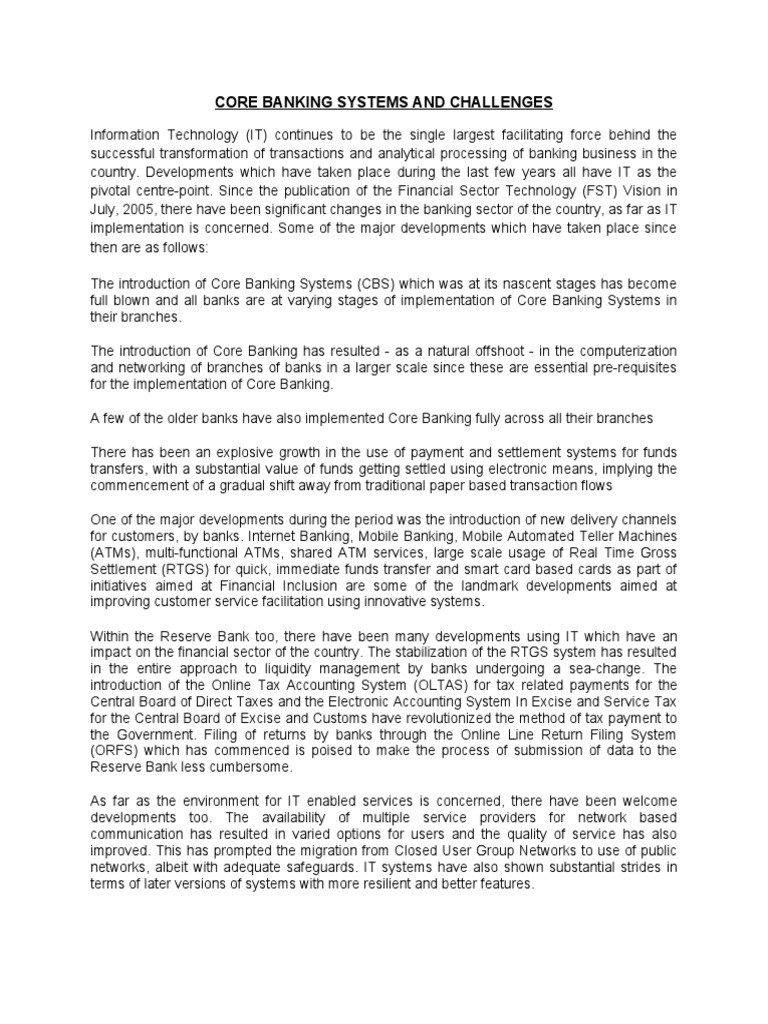 Core Banking System | PDF | Banks | Automated Teller Machine