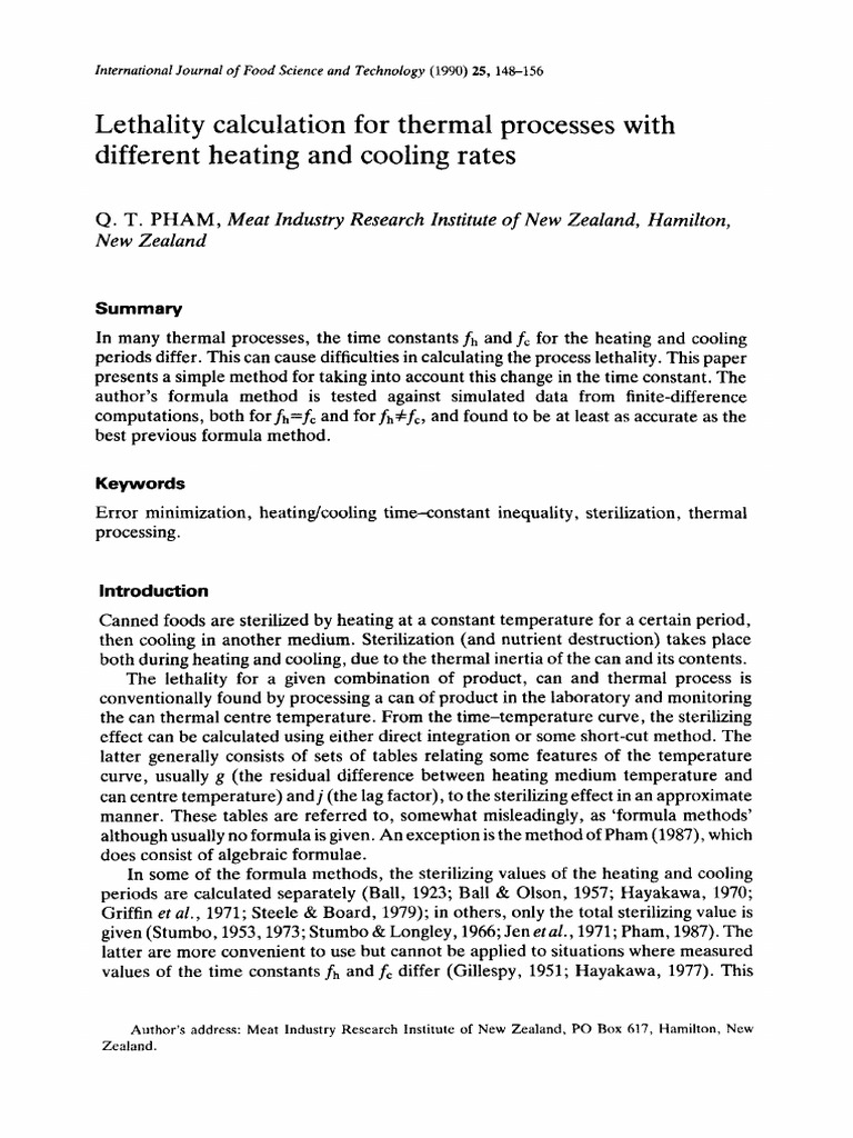 Lethality Calculation For Thermal Processes With Different Heating and ...