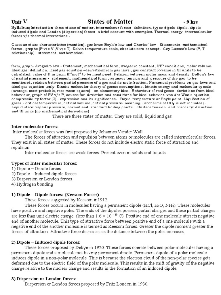 States of Matter Final | PDF | Intermolecular Force | Gases