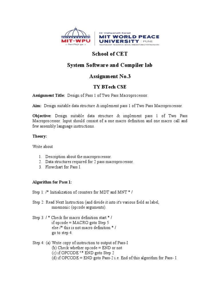 School of CET System Software and Compiler Lab Assignment No.3 | PDF | Assembly Language ...