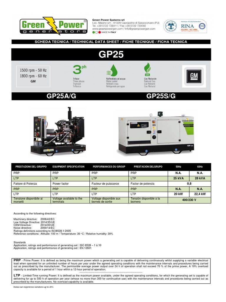 GP25A/G GP25S/G: Scheda Tecnica / Technical Data Sheet / Fiche Tecnique ...