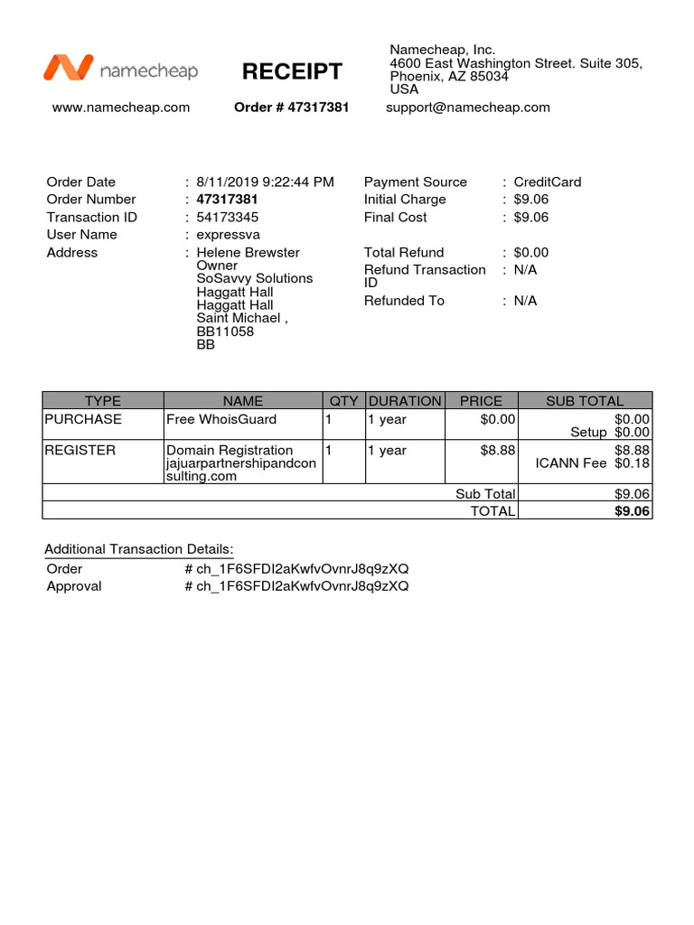 Domian Receipt | PDF