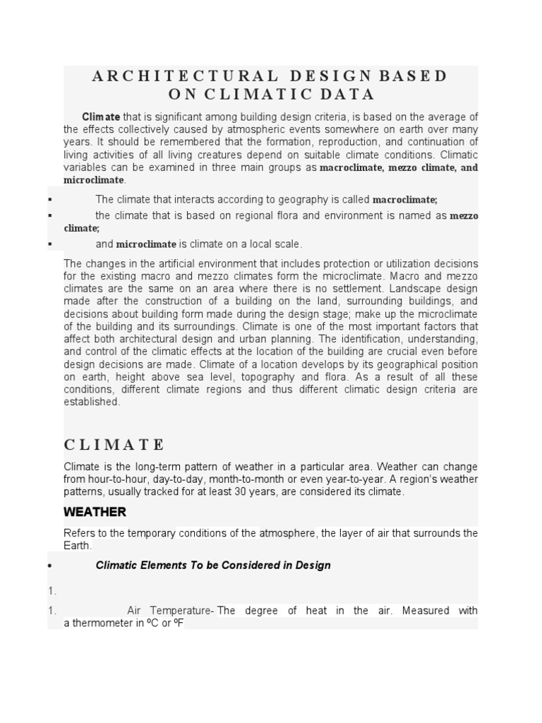 Architectural Design Based On Climatic Data | PDF | Climate | Rain