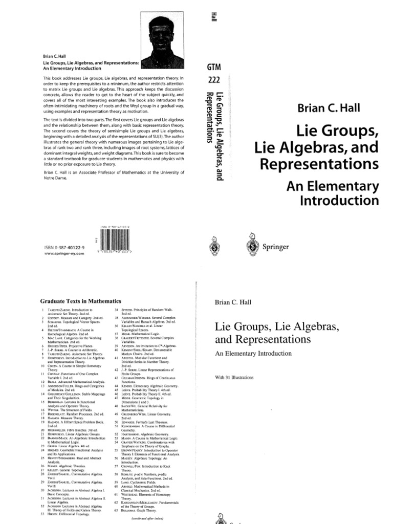 Lie Groups, Lie Algebras, and Representations An Elementary ...