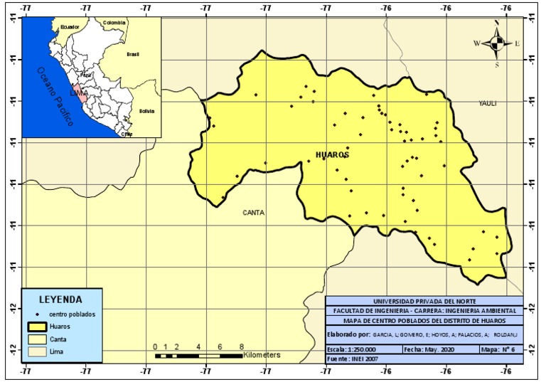 Mapa de Centro Poblados Del Distrito Huaros | PDF