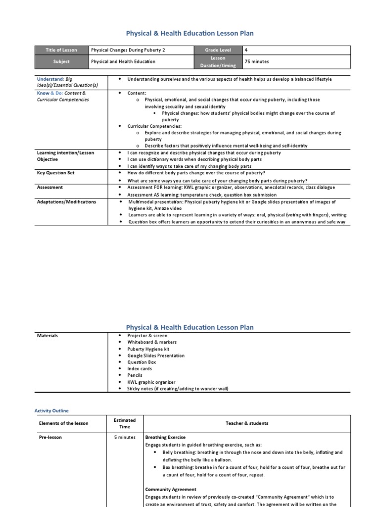 Phe Puberty Physicalchanges2 | PDF | Shaving | Lesson Plan