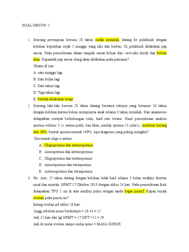 SOAL OBGYN 1 (Jawaban) | PDF
