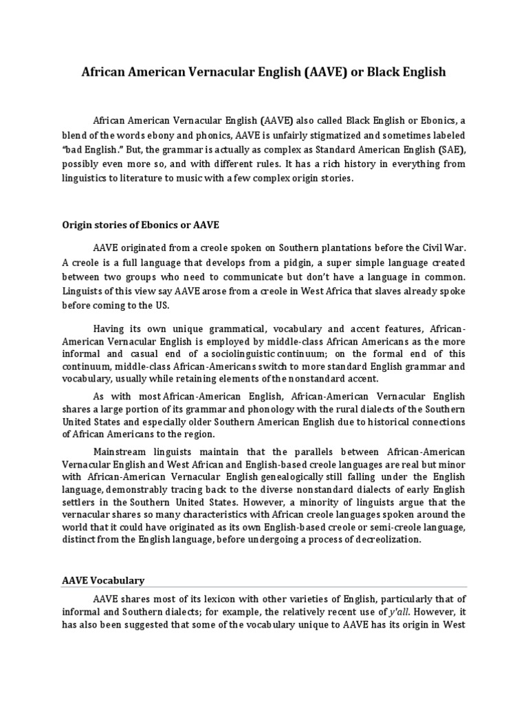 African American Vernacular English (AAVE) or Black English | PDF ...