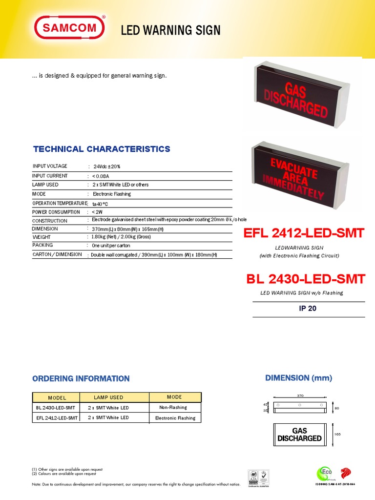 6.datasheet LED Warning Sign PDF | PDF | Electrical Equipment | Electronics