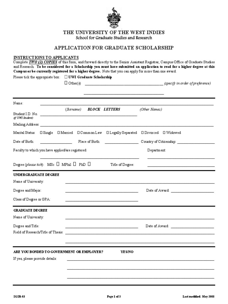 Application For Graduate Scholarship | PDF | Postgraduate Education ...