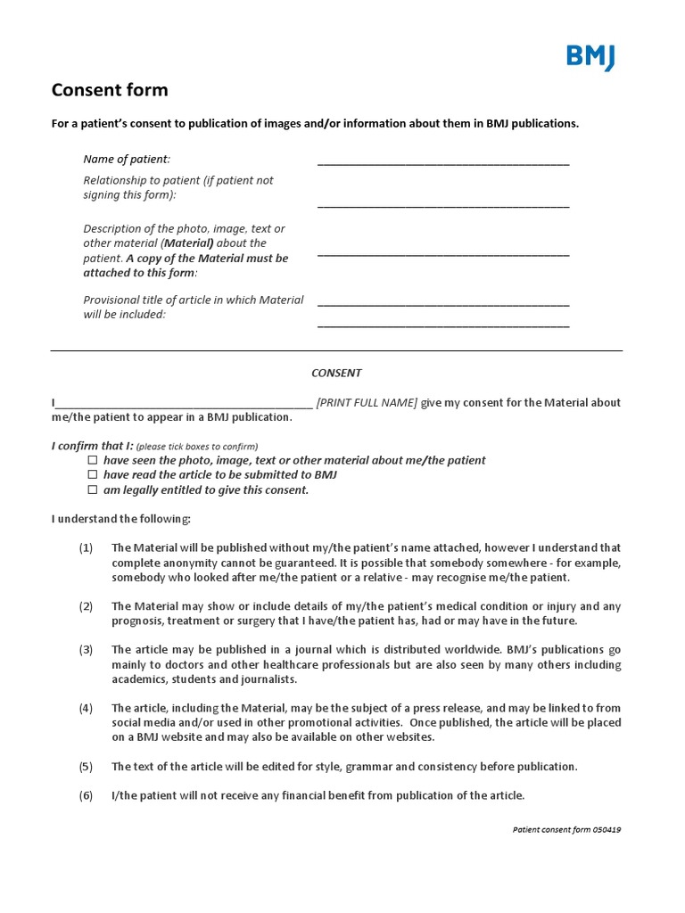 Consent Form: Name of Patient | PDF | Consent | Patient