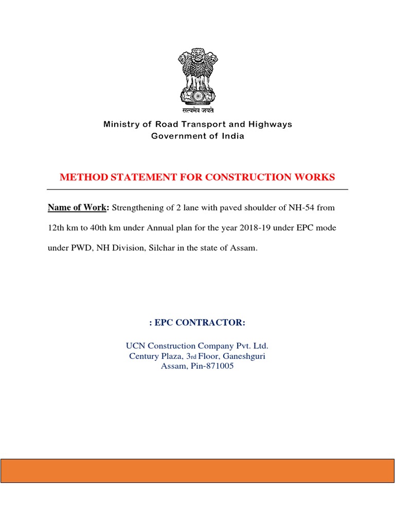 Road Construction Method Statement | PDF | Road Surface | Concrete
