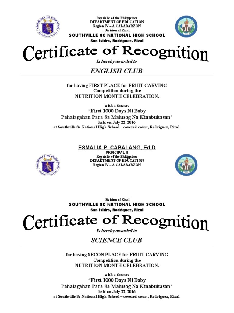 Certificate of RECOGNITION 2016 Full | PDF | Public Administration ...