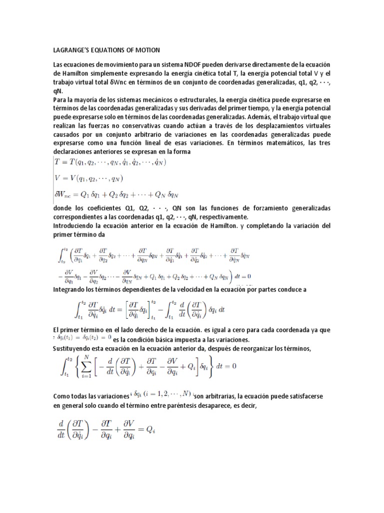 Ecuaciones de Movimiento de Lagrange | PDF
